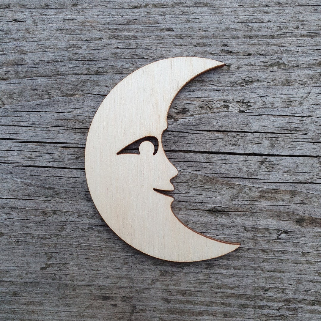 Crescent Moon With Face Shape, MULTIPLE SIZES, Moon Cut Out, Laser Cut ...