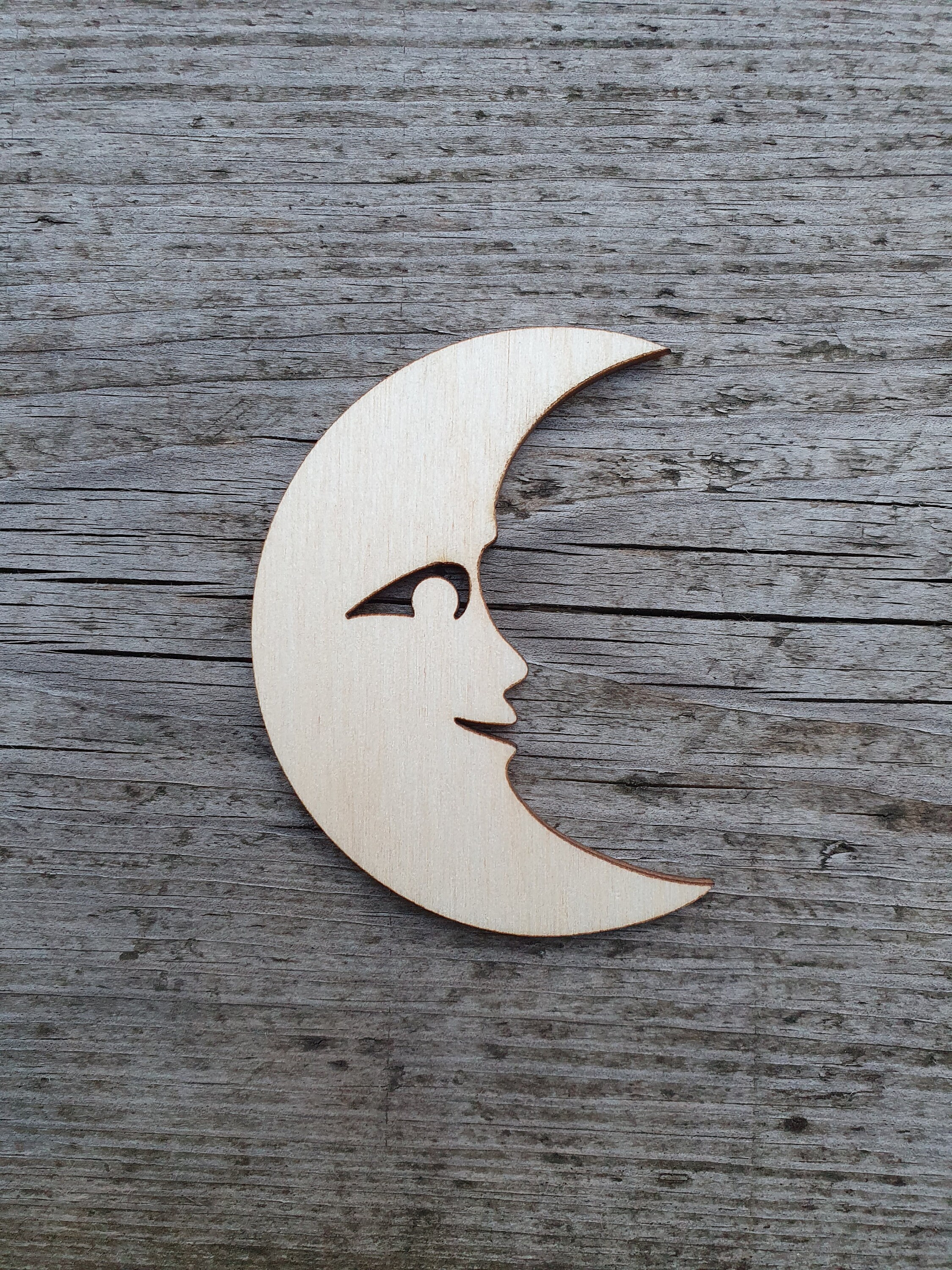 Moon with Face Unfinished Wood Cutout Shape Laser Cut DIY Craft ...