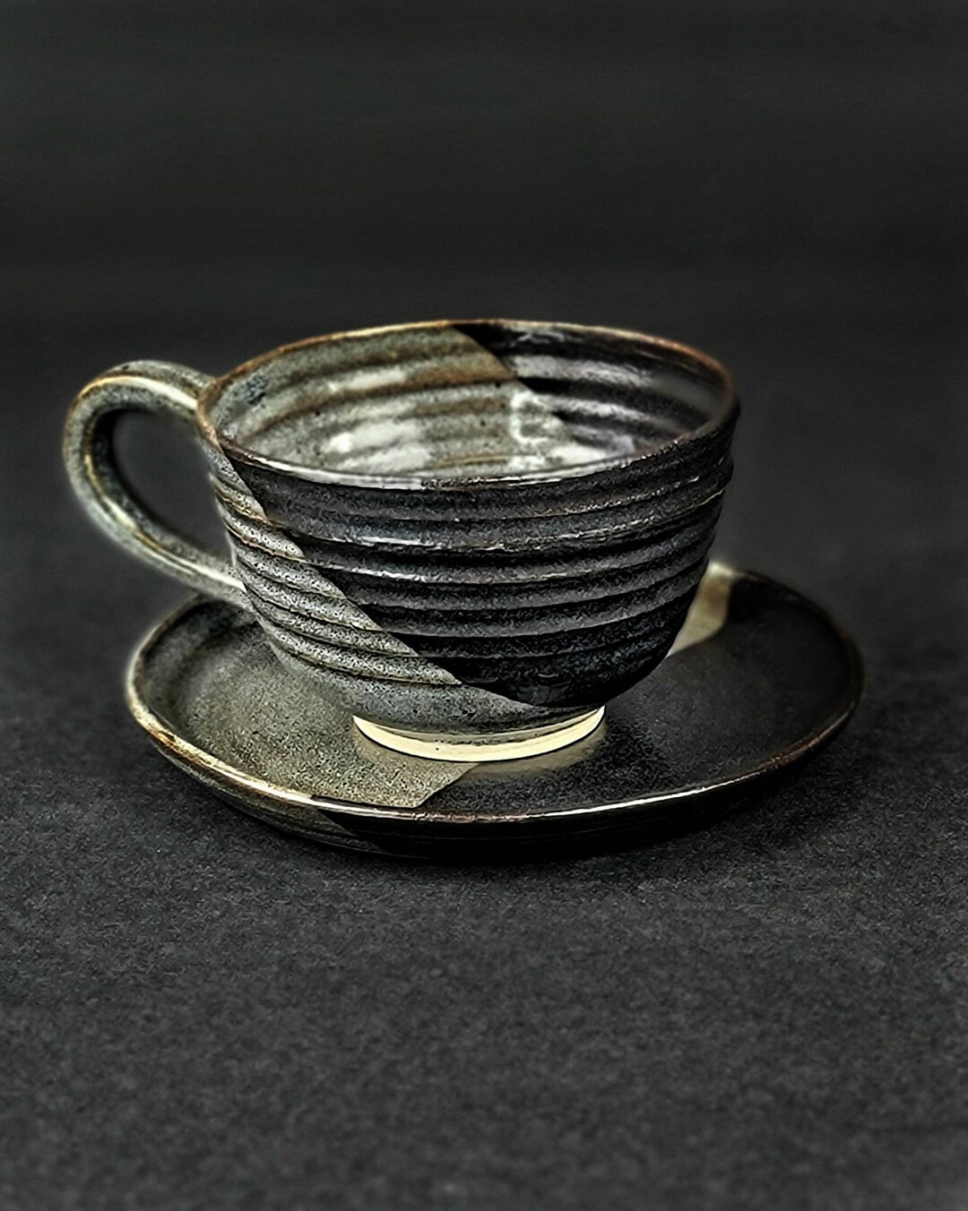 Small Cup and Saucer Black and White Diagonal Handmade Ceramic Cups ...