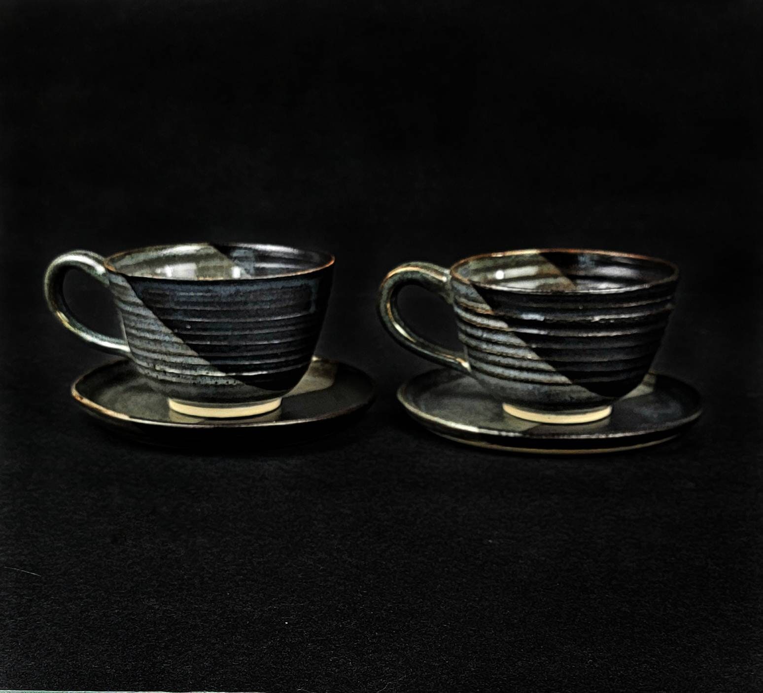 Small Cup and Saucer Black and White Diagonal Handmade Ceramic Cups ...