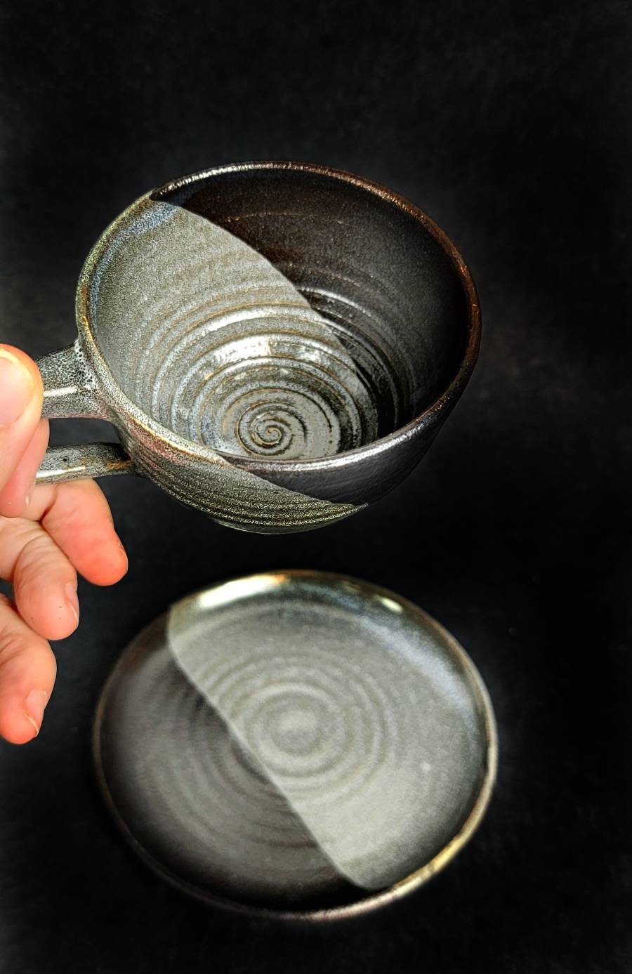 Small Cup and Saucer Black and White Diagonal Handmade Ceramic Cups ...