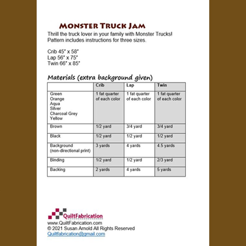 Monster Truck Jam, Multi-size Intermediate Quilt Pattern, PDF Download ...
