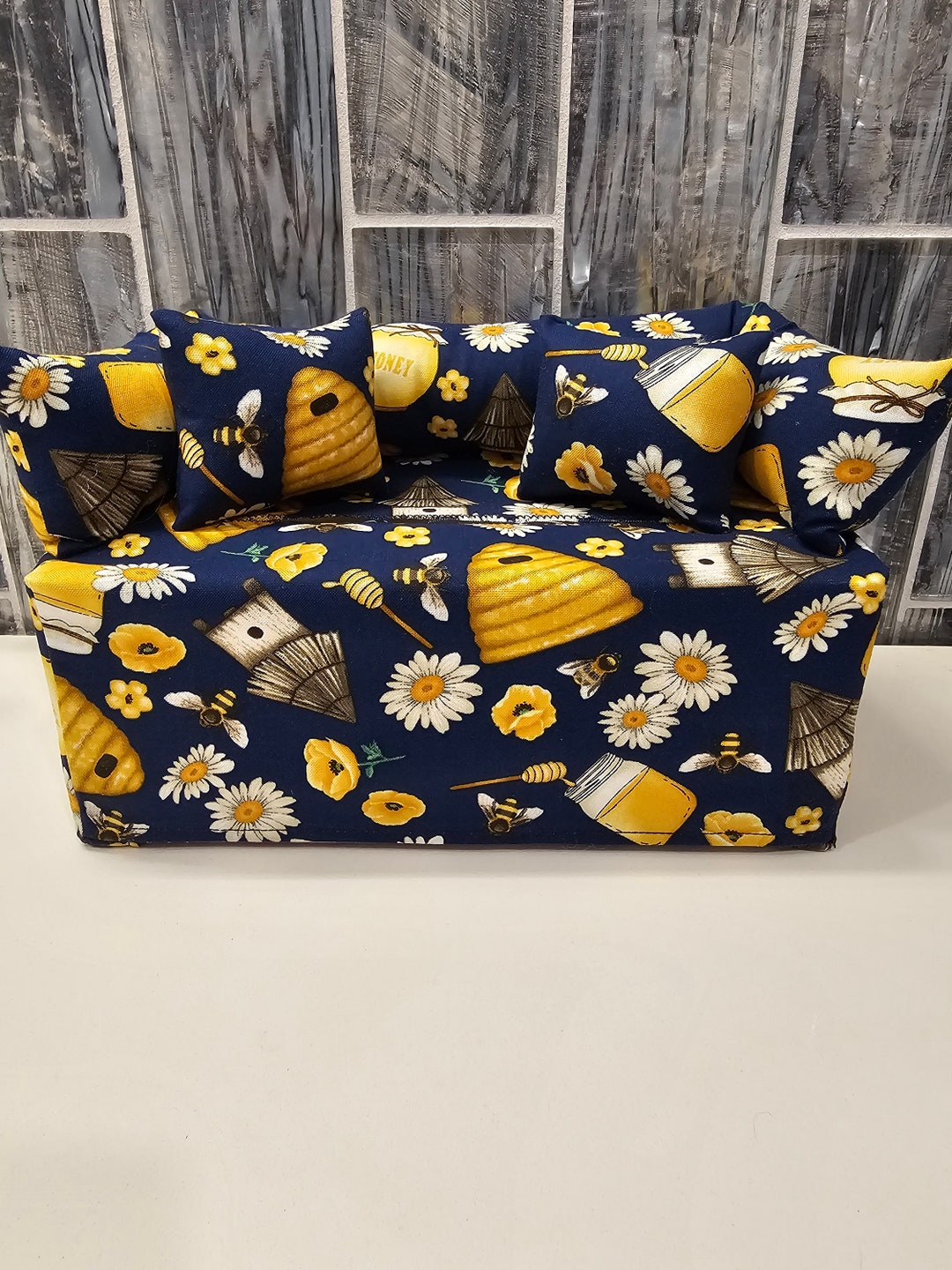 Hand-made Navy & Yellow Bee Hive Couch/sofa Tissue Box Cover (tissue ...