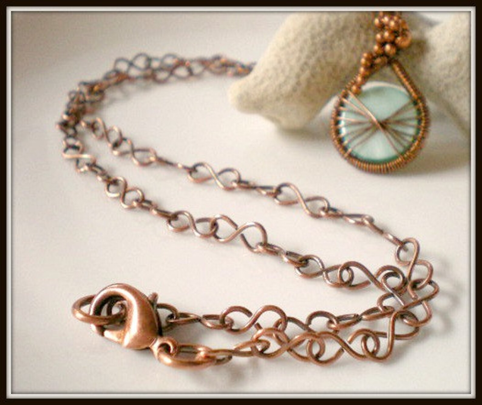 Aqua Shell Coin Bead, Peruvian Thread Style Copper Wire Wrapped Pendant ...