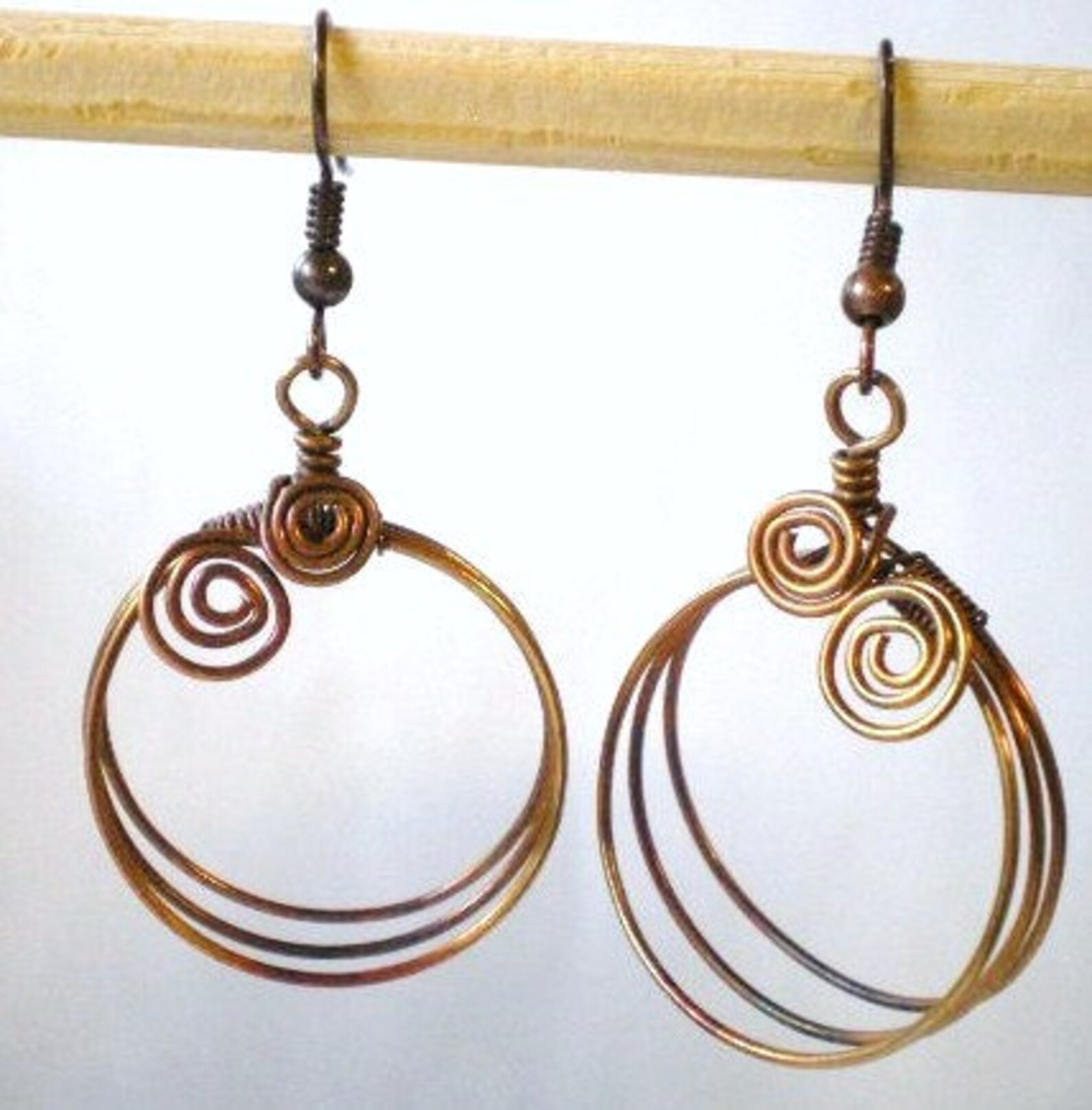Earrings - Three Hoops, Fanned Hoops With Double Spirals, Copper Wire ...