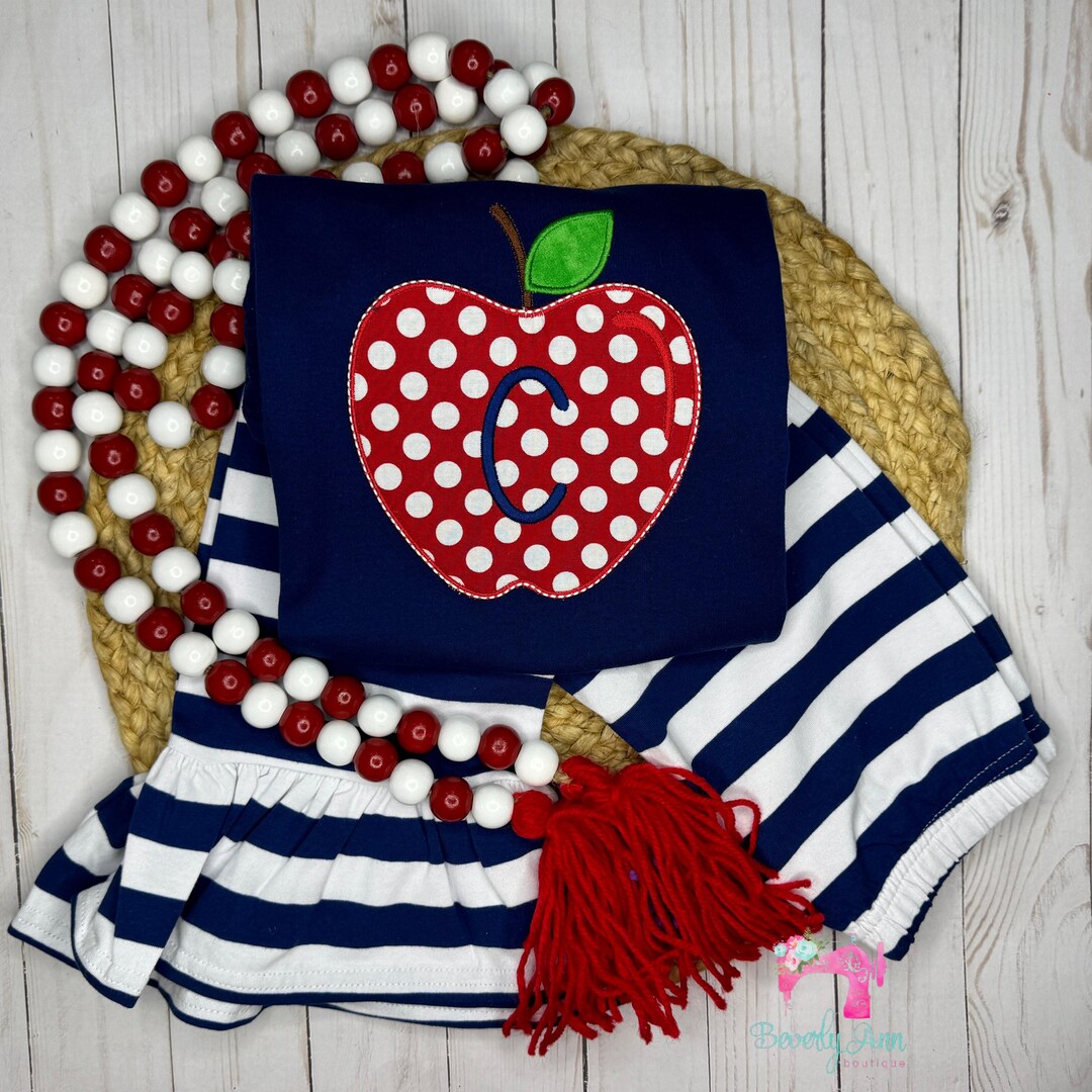 Girl’s Appliqué Apple Shirt & Pants, Girl's School Outfit, First Day of ...