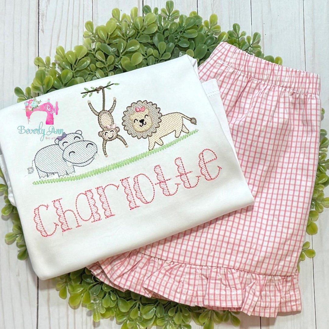 Girl's Embroidered Zoo Outfit, Personalized Girl Shirt, Zoo Trip Shirt ...