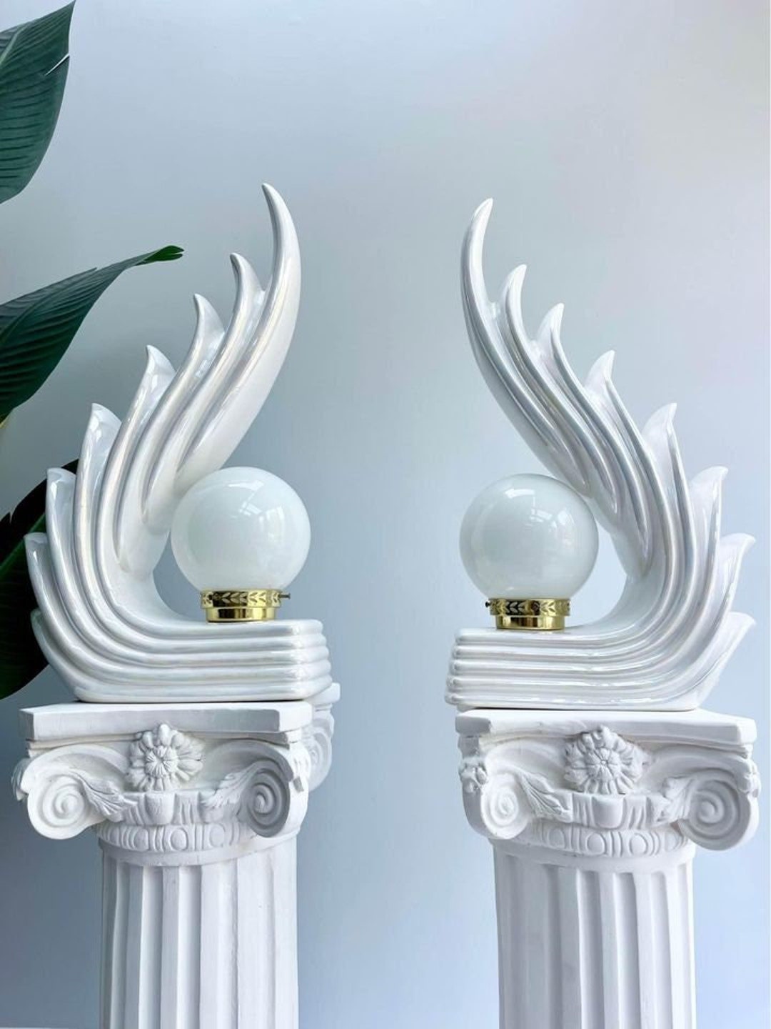 RARE Vintage Iridescent Art Deco Wave / Wing Lamps PAIR - Etsy