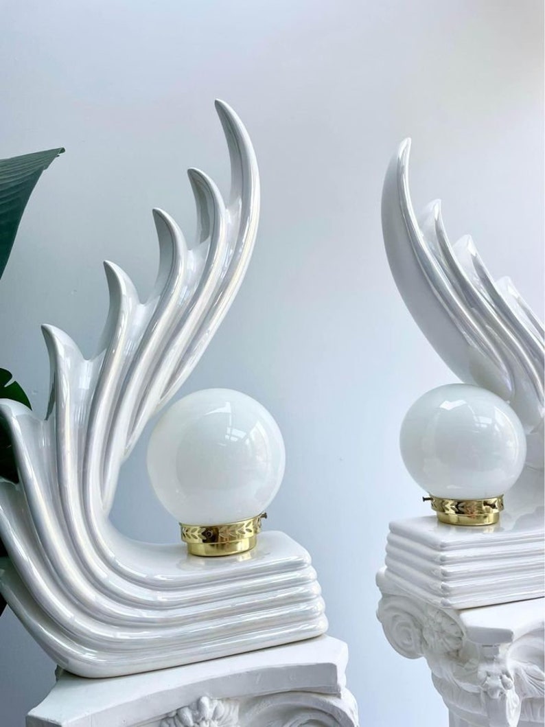 RARE Vintage Iridescent Art Deco Wave / Wing Lamps PAIR - Etsy