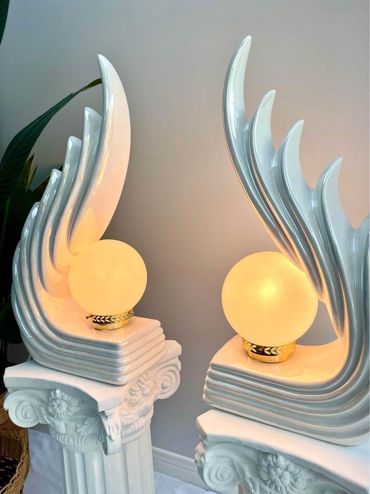 RARE Vintage Iridescent Art Deco Wave / Wing Lamps PAIR AVAILABLE - Etsy
