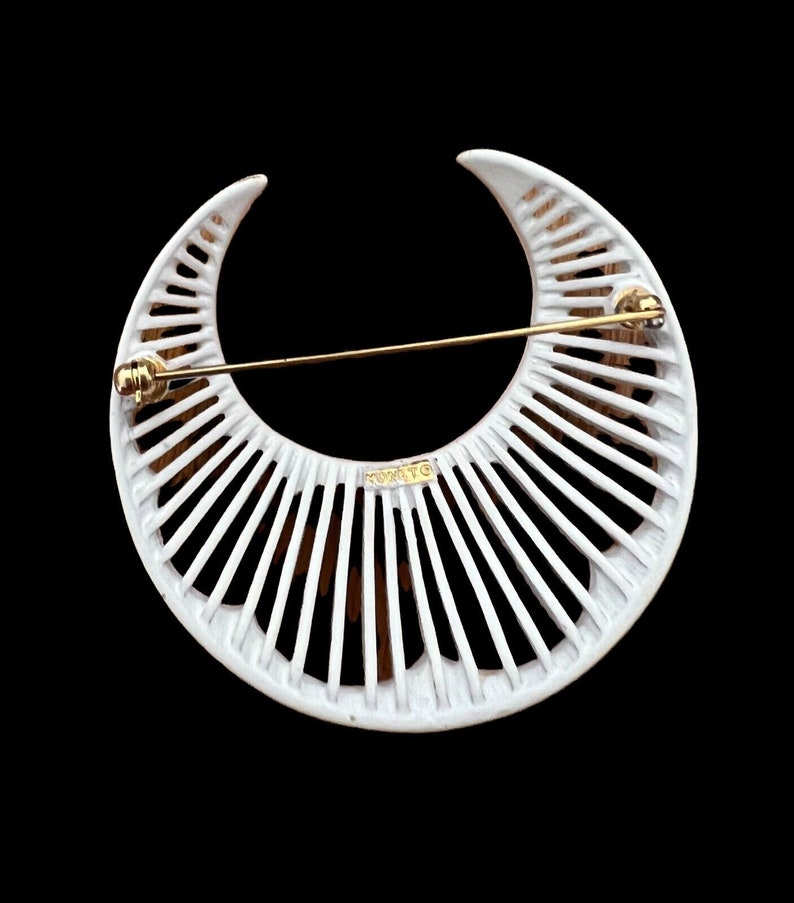 Vintage Monet Moon Shape White Enamel Pin - Etsy