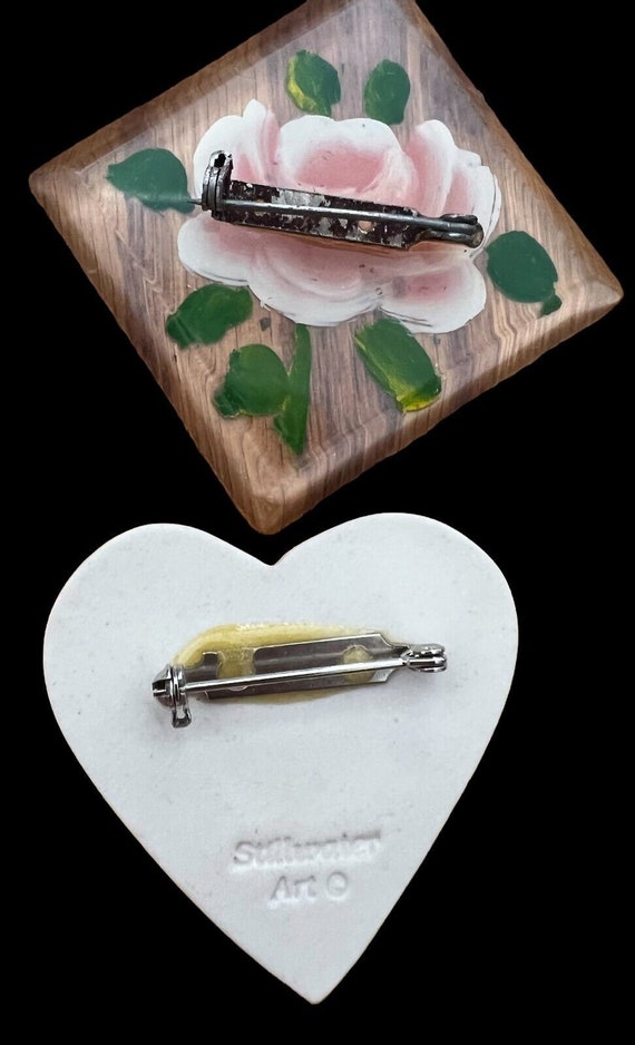 Vintage Ladies Pins Rose & Heart 2 pcs - Gem