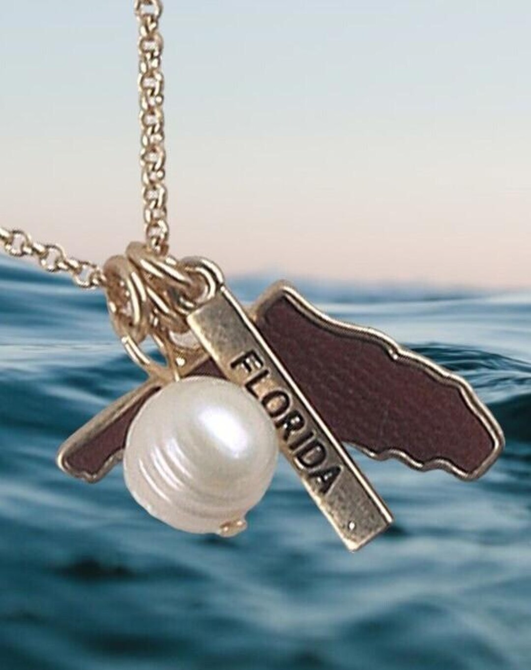 Florida Necklace Florida Charms W/pearl - Etsy
