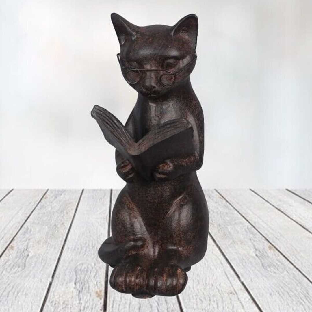 Resin Reading Cat Figurine Adorable - Etsy