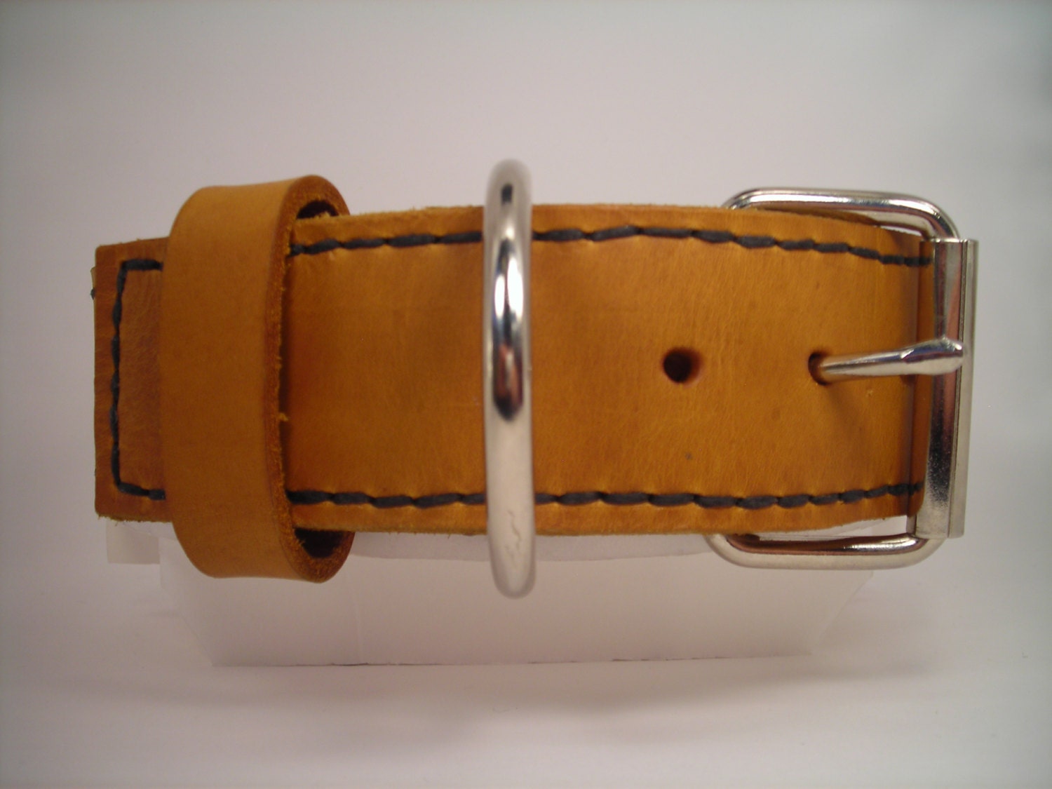 Genuine Leather Dog Collar (tan) With Green Stone Inset to Nickel ...