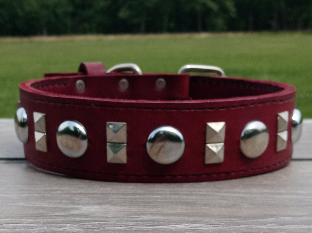 Leather Dog Collar (red) With Nickel Plated Hardware, Free Shipping - Etsy
