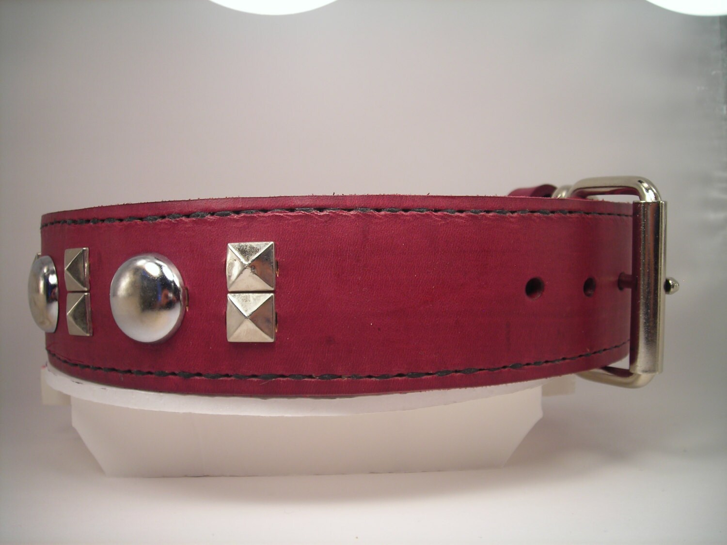 Leather Dog Collar Red with Nickel Plated Hardware Free | Etsy