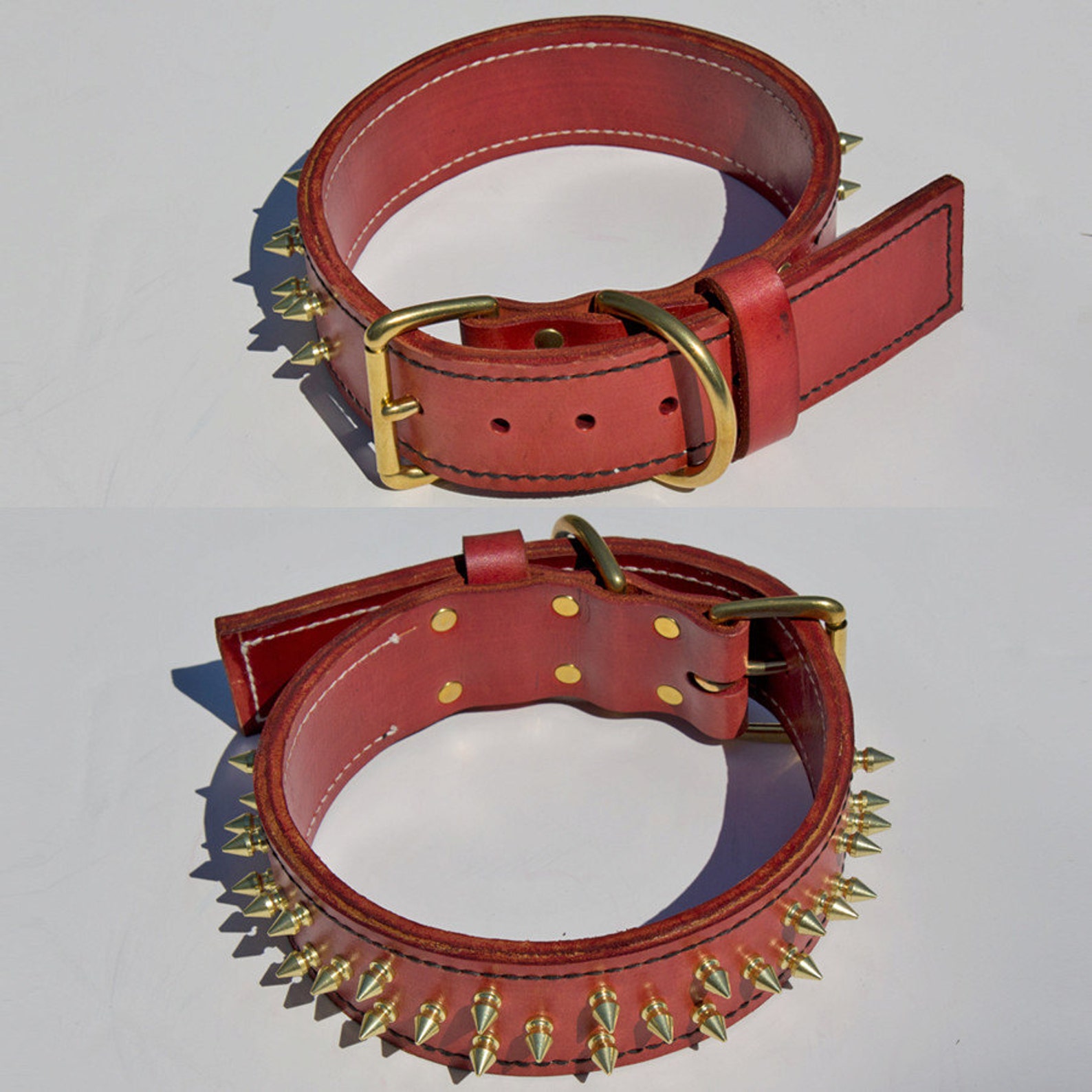 Mahogany Colored Genuine Leather Dog Collar With Solid Brass Hardware ...