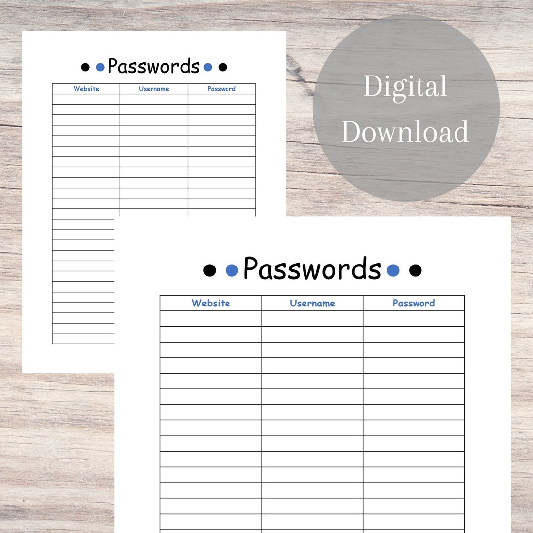 Password Tracker Printable, Tracker Sheets, Instant Download, Printable ...