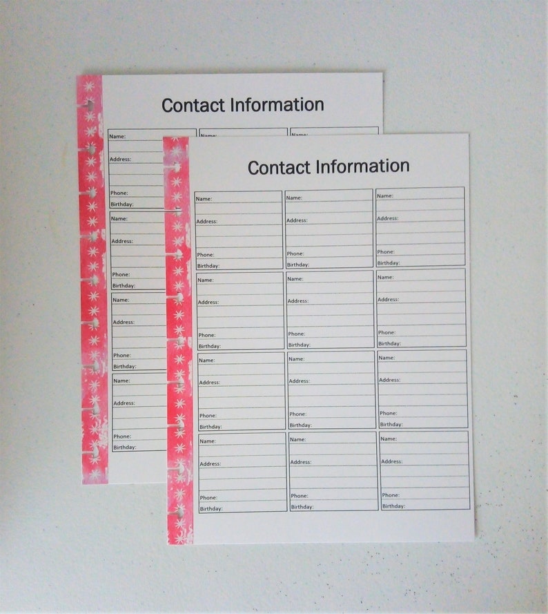 Contact Info Sheet Contact Tracker Planner Accessory Daily - Etsy
