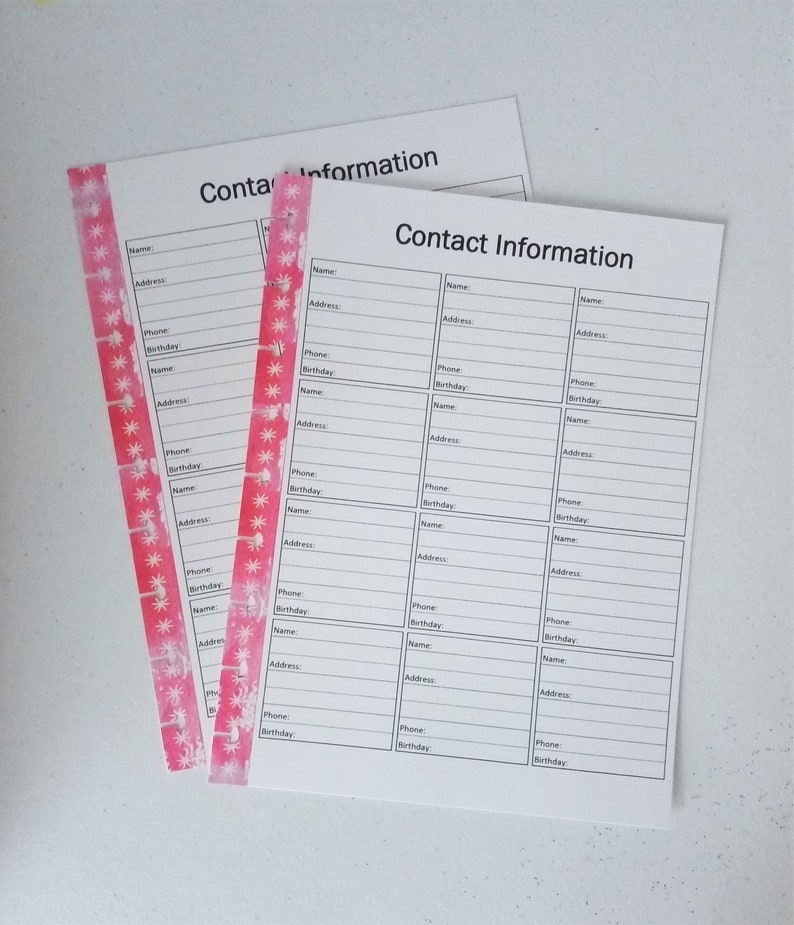 Contact Info Sheet Contact Tracker Planner Accessory Daily - Etsy
