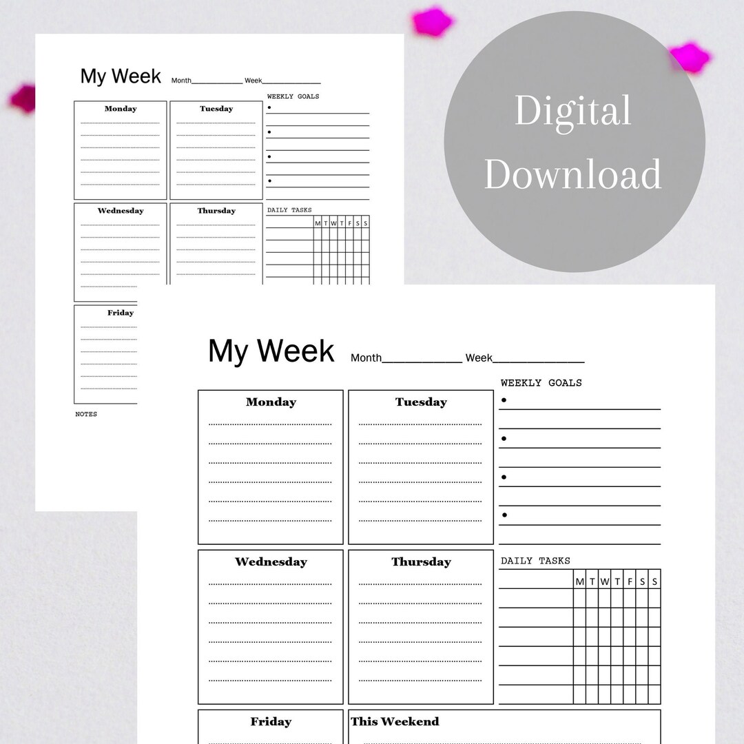 My Week Printable Instant Download Printable Calendar - Etsy