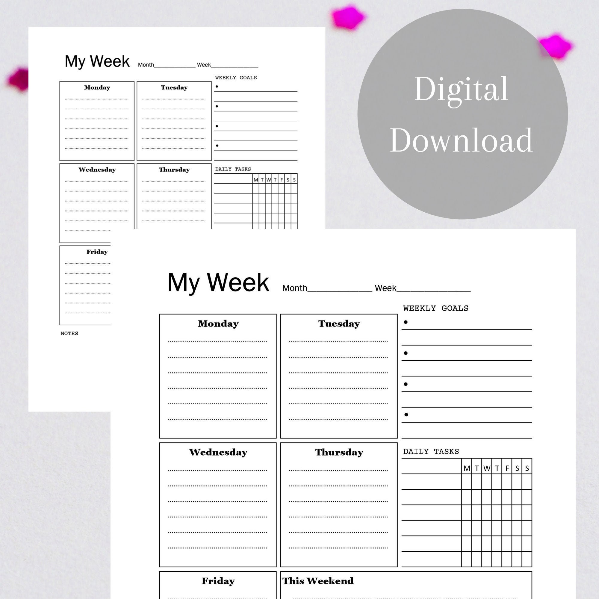 My Week Printable Instant Download Printable Calendar - Etsy Polska