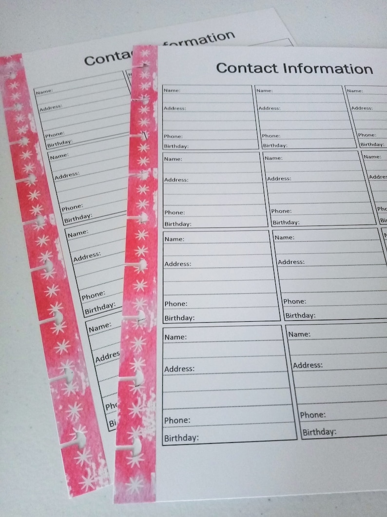 Contact Info Sheet Contact Tracker Planner Accessory Daily - Etsy
