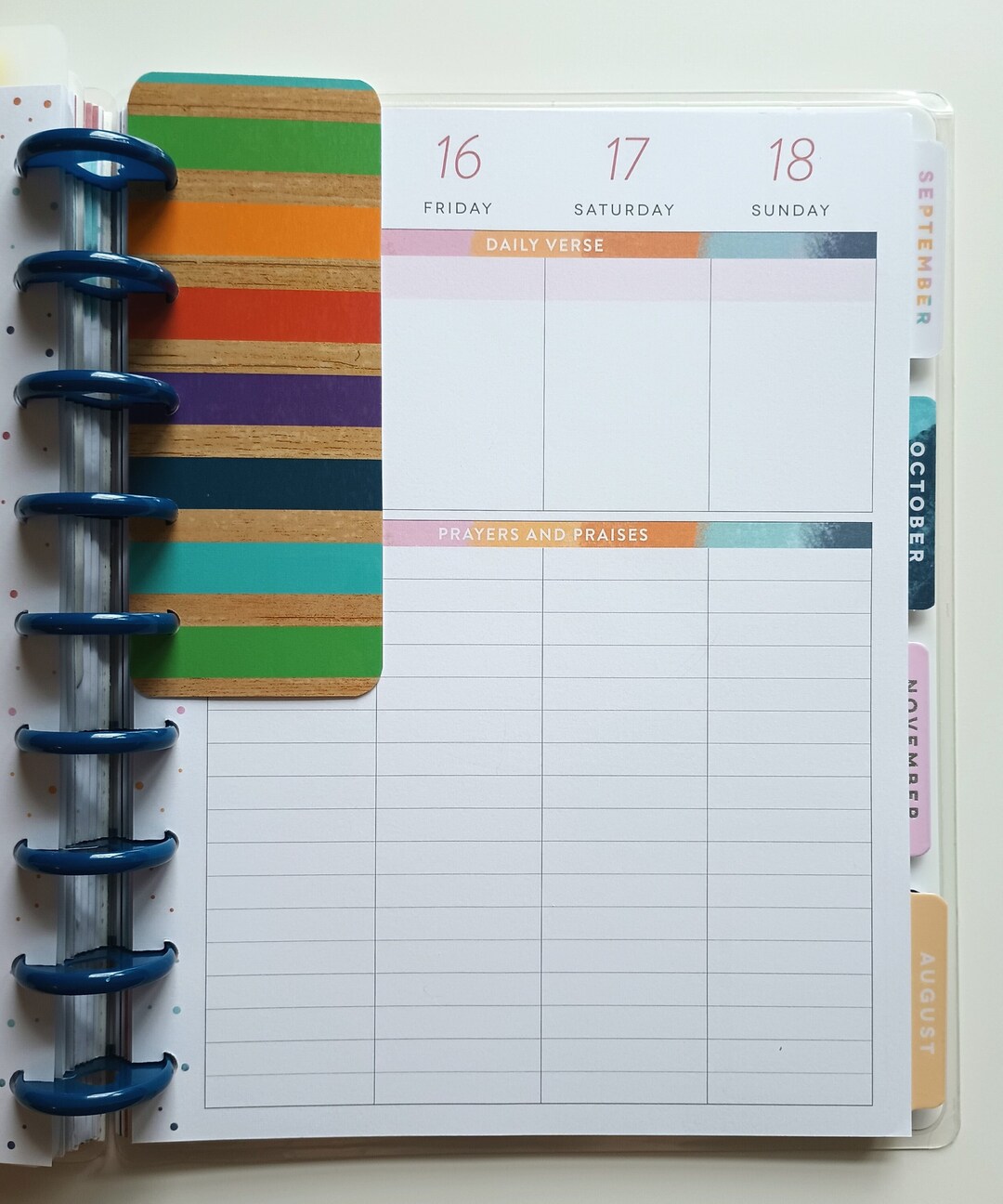 Striped Planner Bookmark: Discbound Planner Accessory, Laminated Page ...