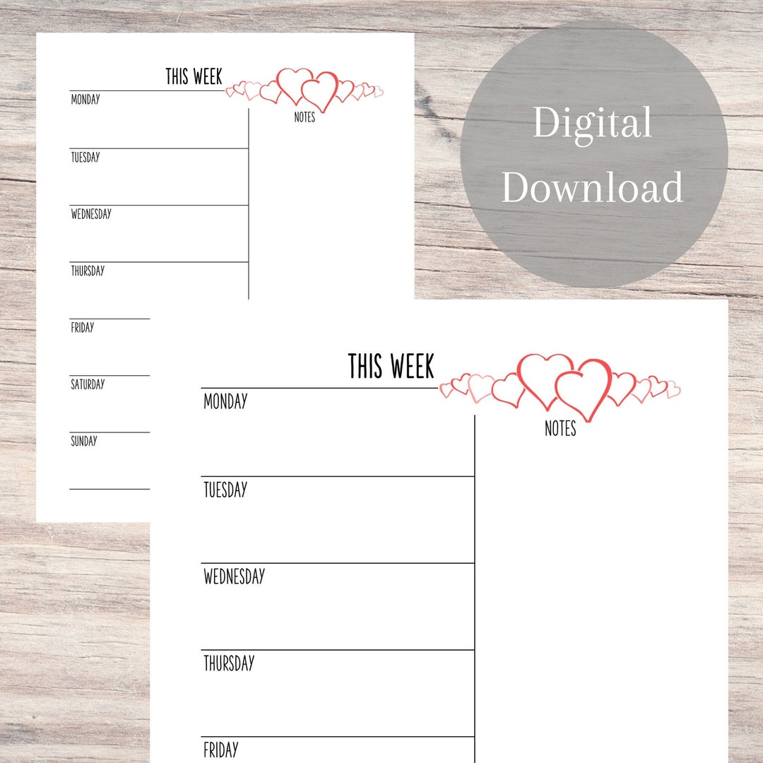 This Week Printable, Weekly Schedule Sheet, Instant Download, Printable ...