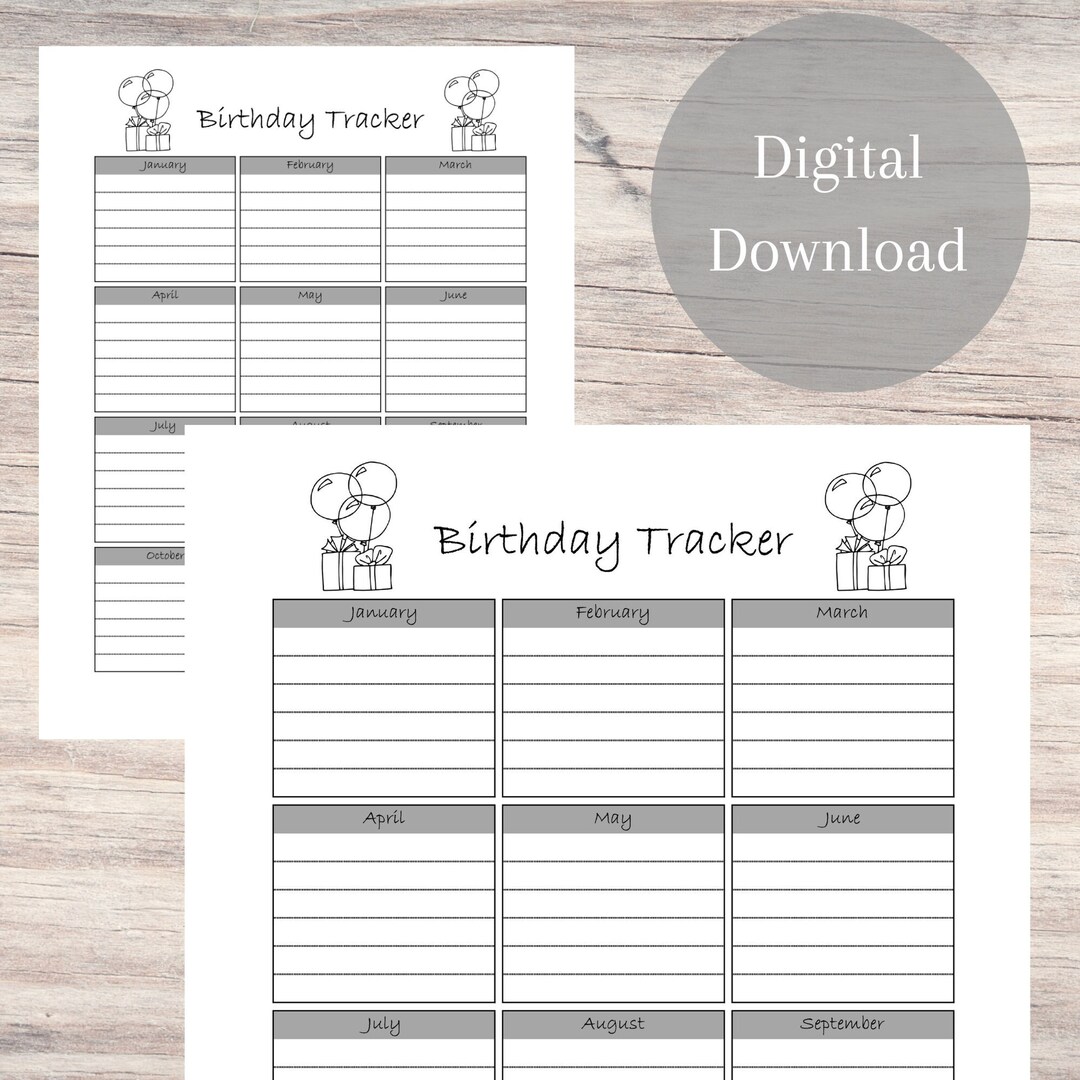 Birthday Tracker Printable, Birthday Sheet, Instant Download, Printable ...