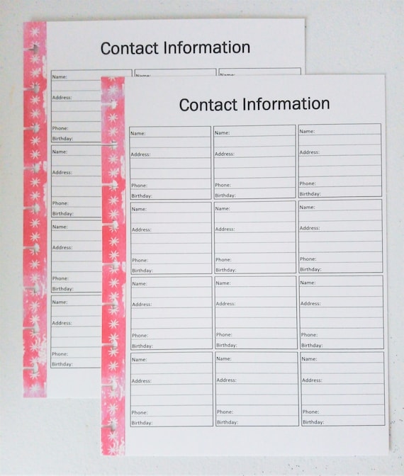Contact Info Sheet Contact Tracker Planner Accessory Daily - Etsy