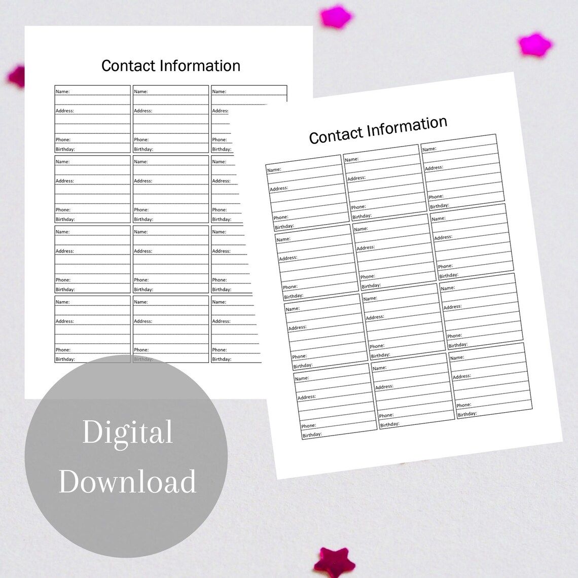 Contact Printable Contact Information Sheet Instant - Etsy