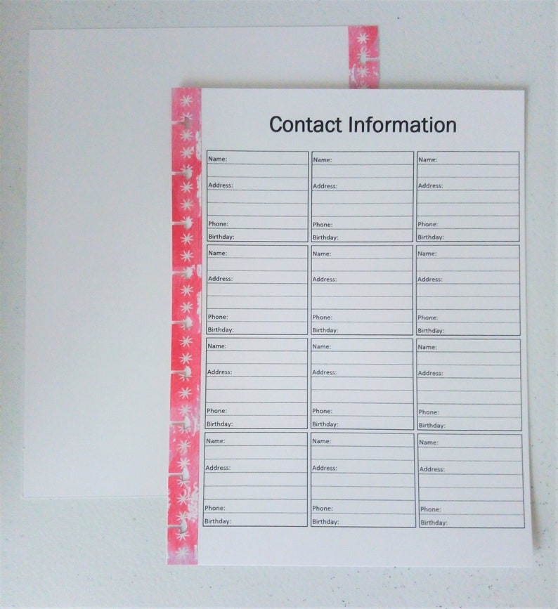 Contact Info Sheet Contact Tracker Planner Accessory Daily - Etsy