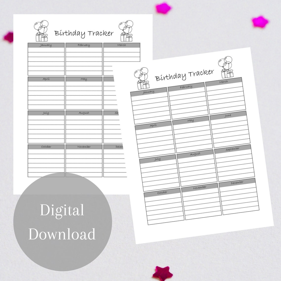 Birthday Tracker Printable Birthday Sheet Instant Download | Etsy