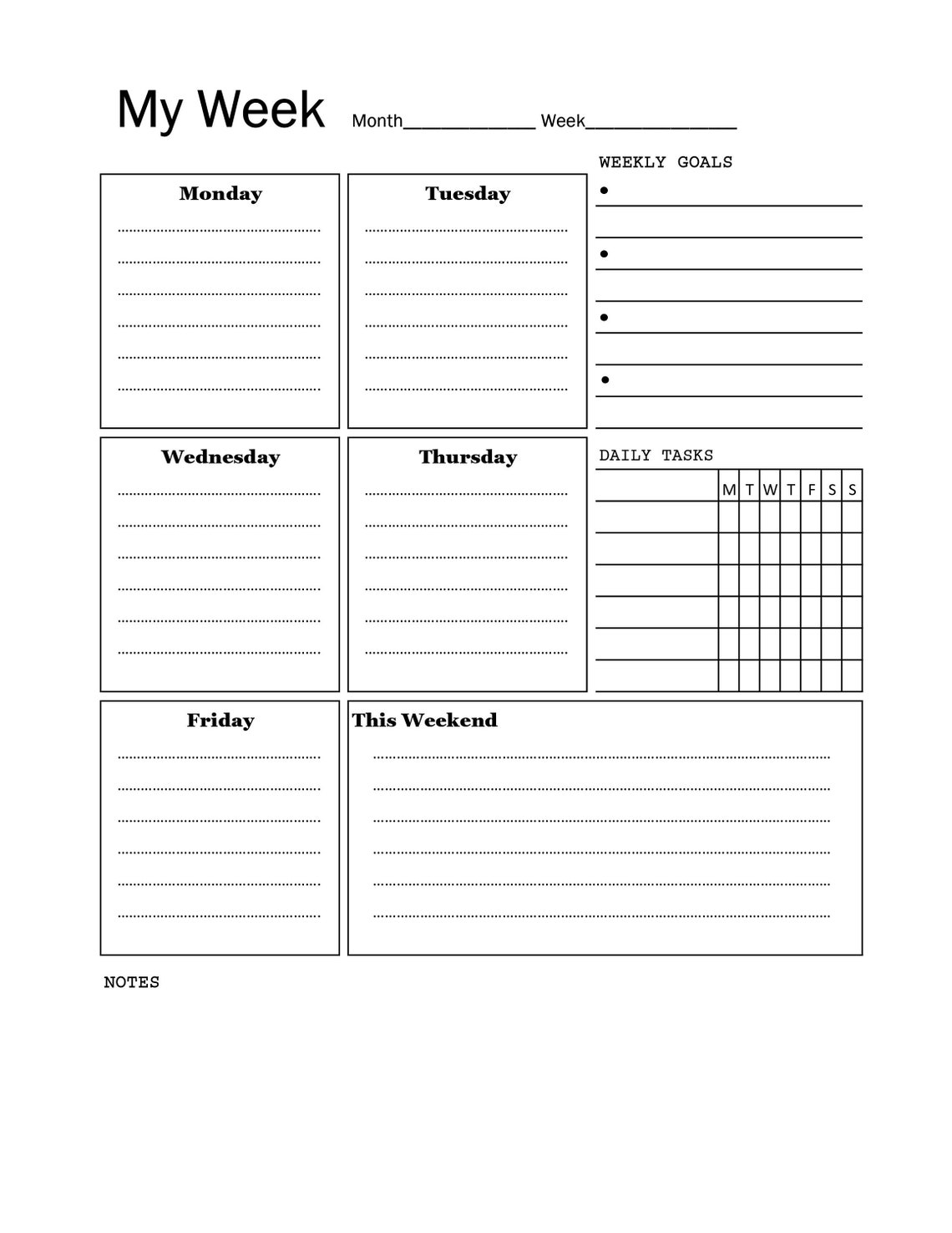 My Week Printable Instant Download Printable Calendar | Etsy