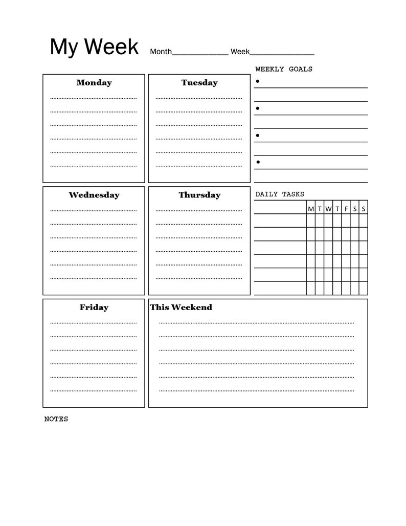 My Week Printable Instant Download Printable Calendar | Etsy
