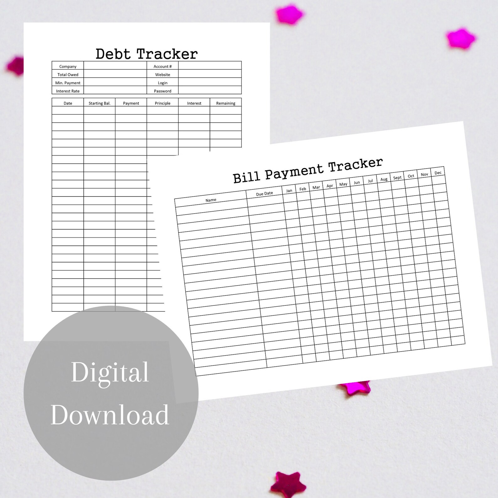 Bill and Debt Tracker Printable Tracker Sheets Instant - Etsy