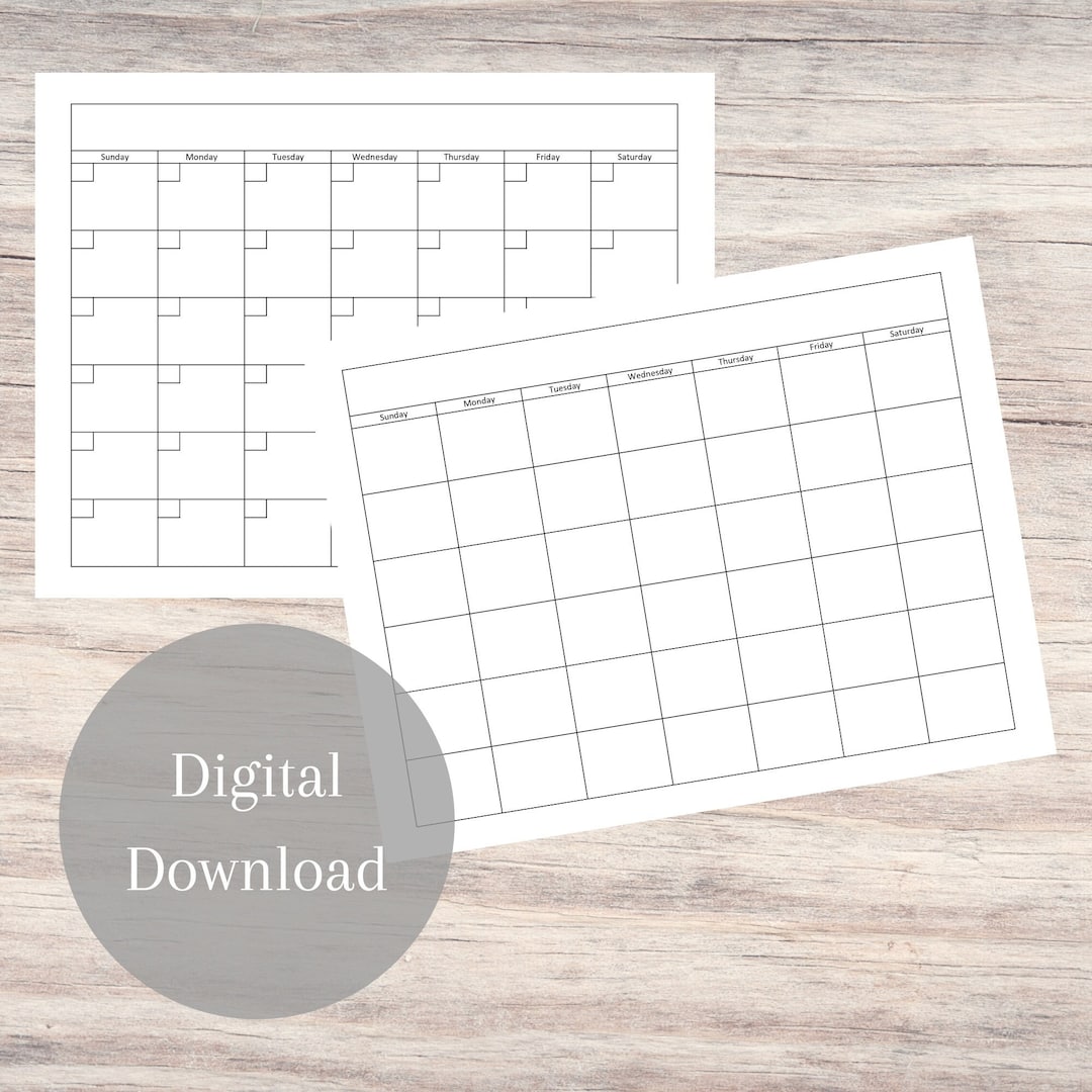 Blank Calendar Printable, Monthly Calendar Sheet, Instant Download ...