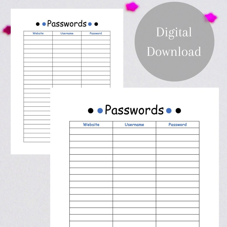 Password Tracker Printable Tracker Sheets Instant Download - Etsy
