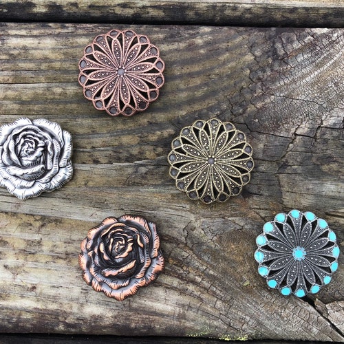 Beautiful Floral Style Conchos for Leather and Wood | Etsy
