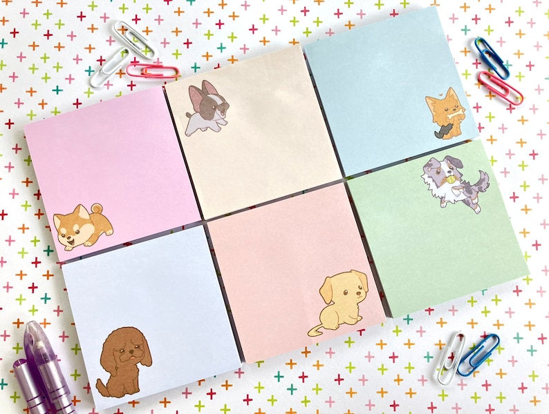 Design Set #2: Cute Kawaii Dog Themed Sticky Notes, Party Favors Animal ...