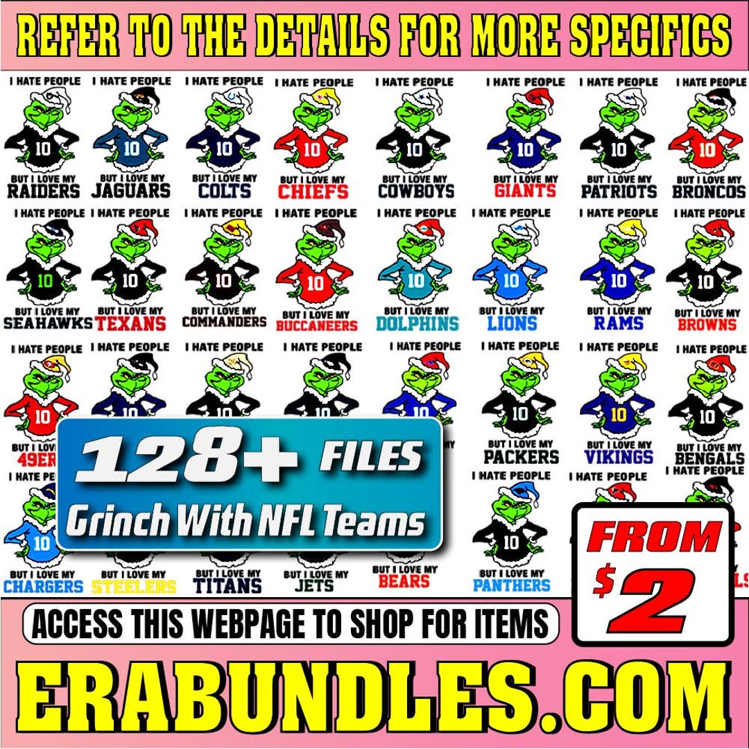 128 Files Grinch With All Football Teams Bundle Svg, I Hate People but ...