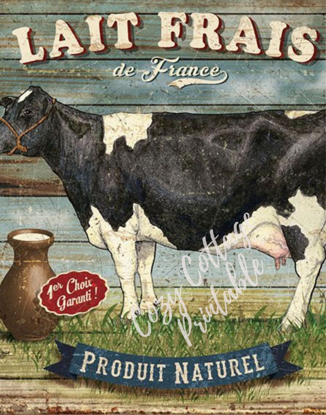 Fresh Milk Cow Farmhouse Sign Printable/ Lait Frais French Country Sign ...