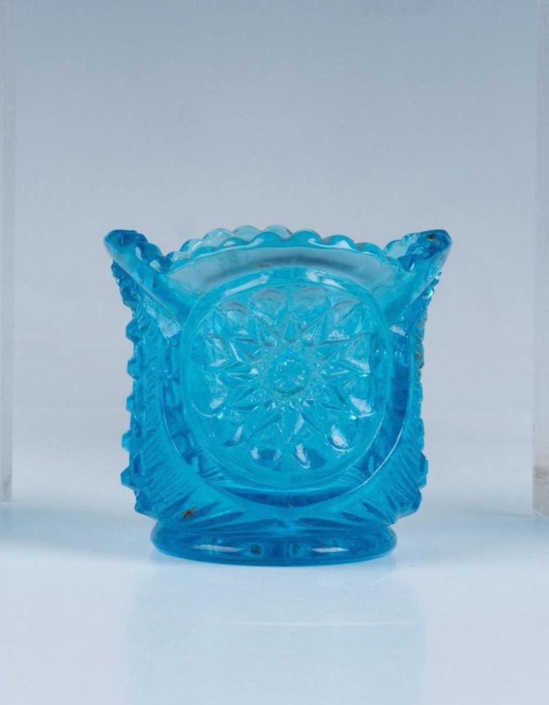 Vintage Glass Toothpick Holder Blue Scalloped Edge - Etsy