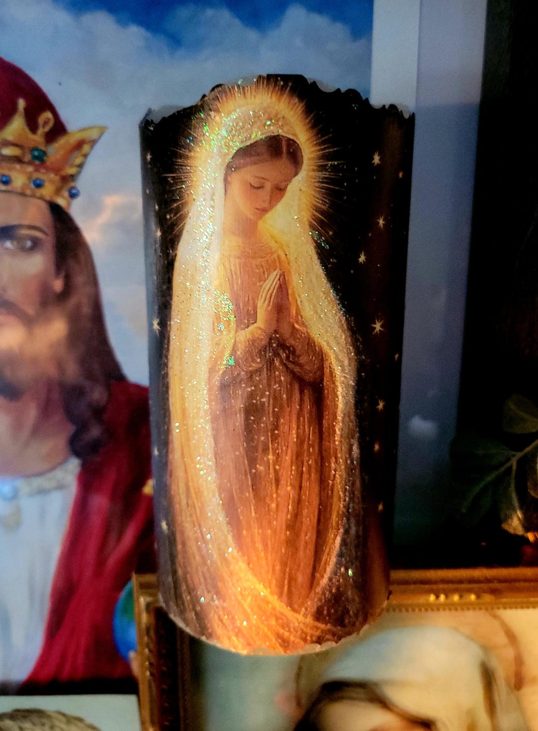 LED Flameless Candle Virgin Mary Scene Night Light, Centerpiece, Candle ...