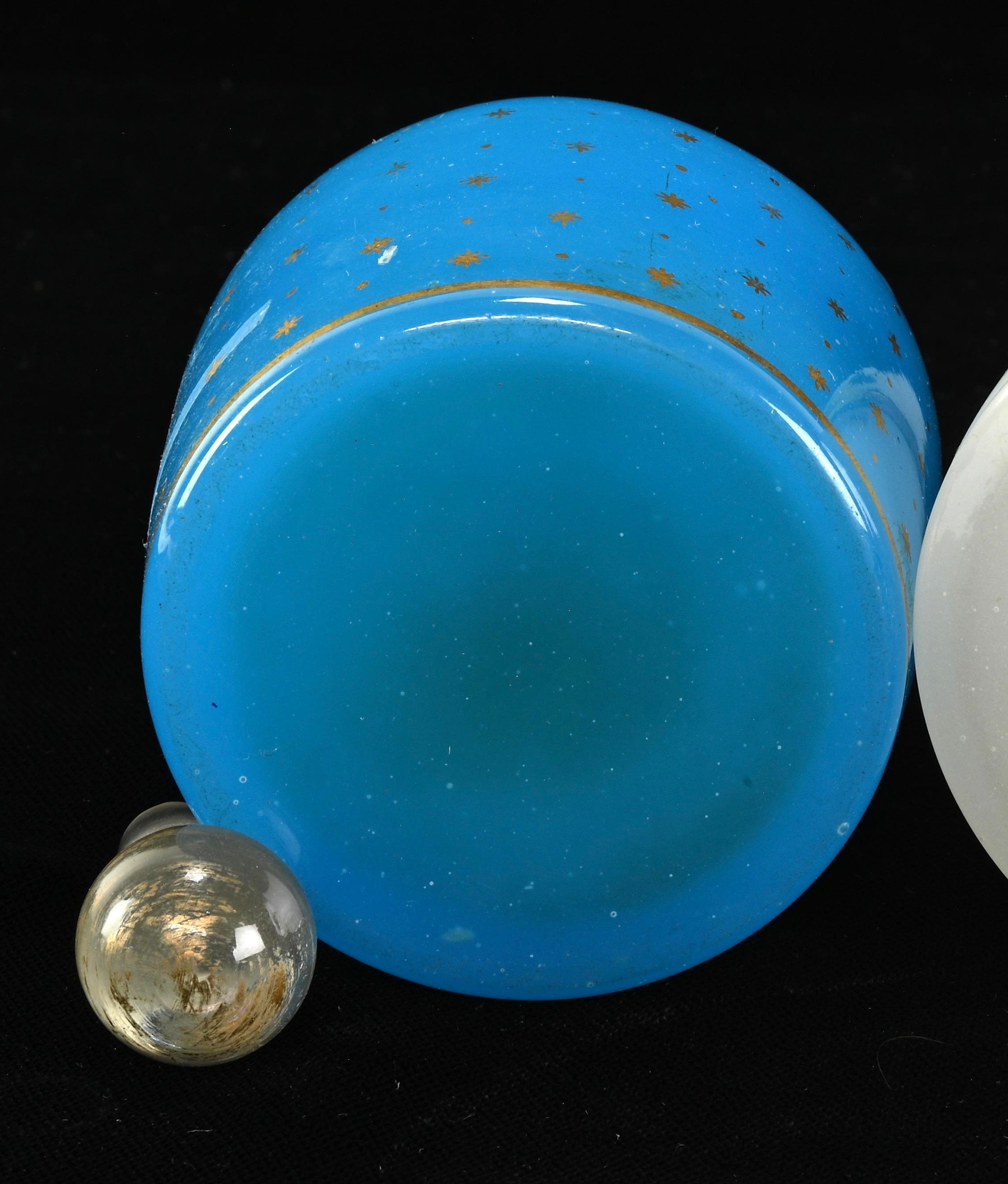 Original Bristol Glass Perfume Bottle Hand Decorated Blue Opague Glass ...