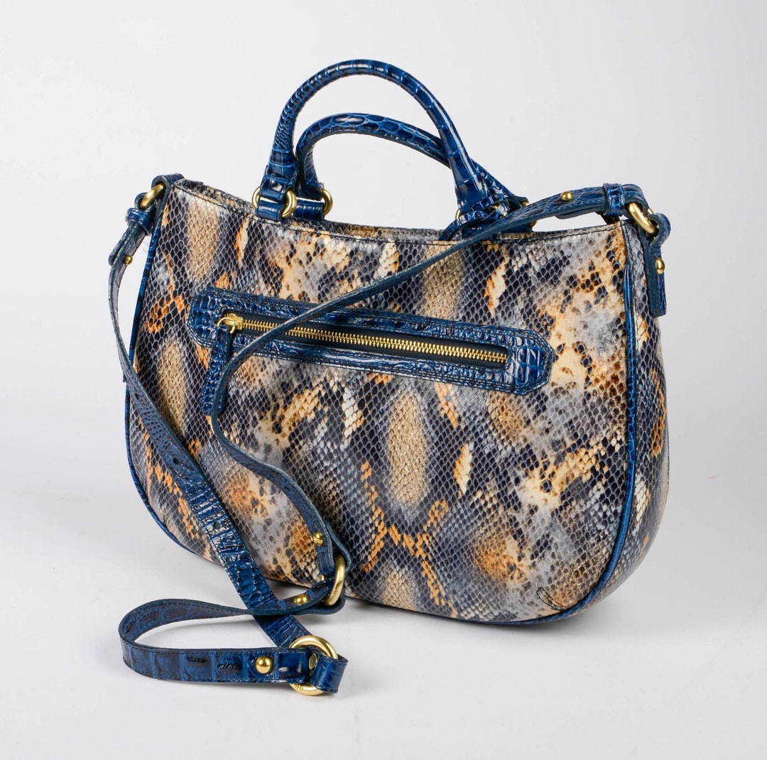 Brahmin PYTHON Handbag, Purse, Shoulder Bag, Blue & Tan - Etsy