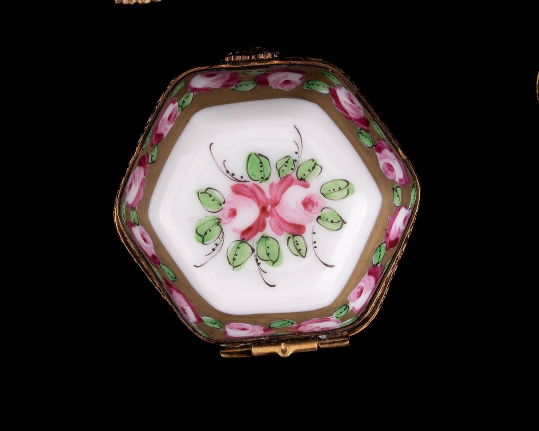 Vintage Limoge Hexagon Shaped French Porcelain Patch Box, Trinket Box ...