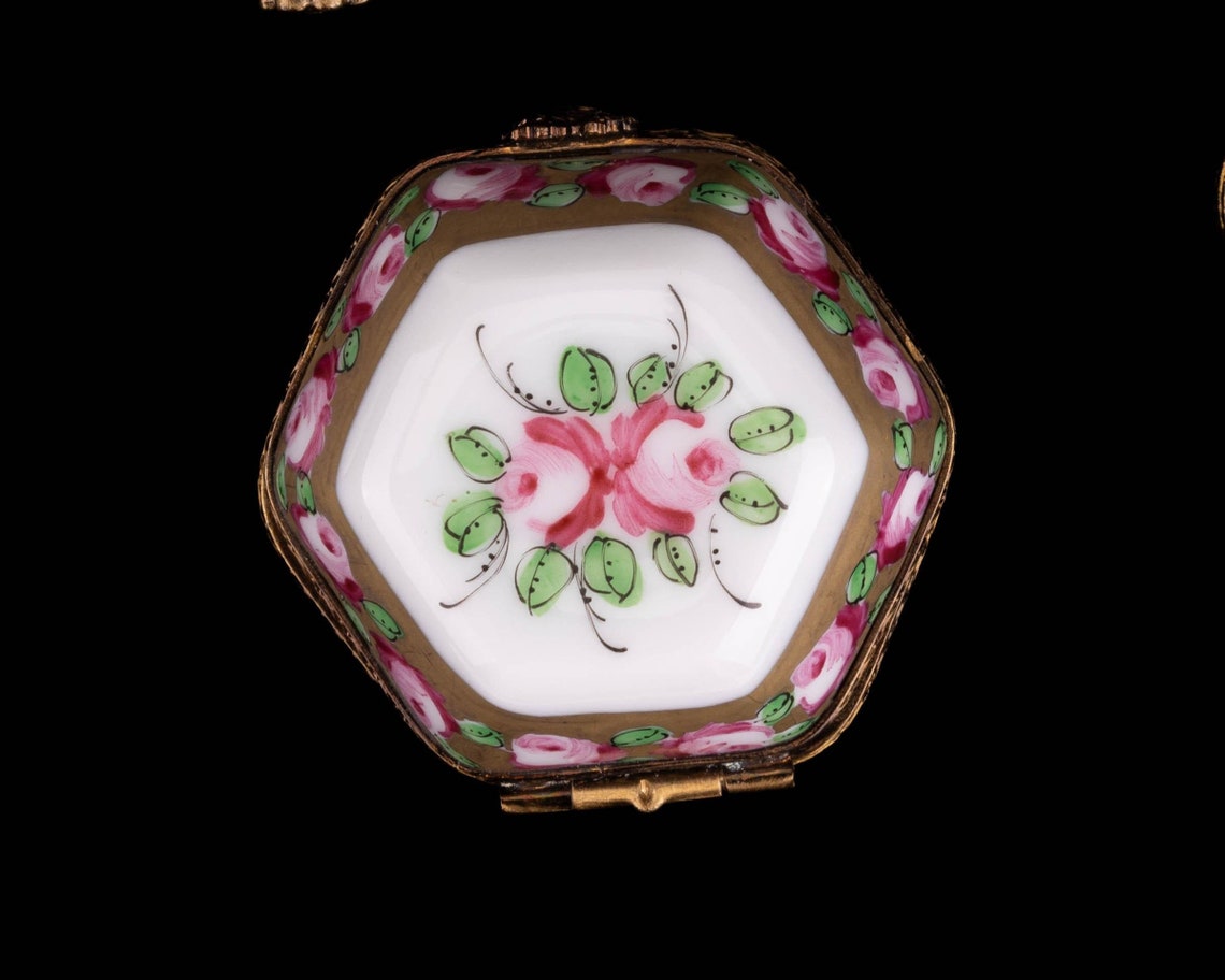 Vintage Limoge Hexagon Shaped French Porcelain Patch Box, Trinket Box ...